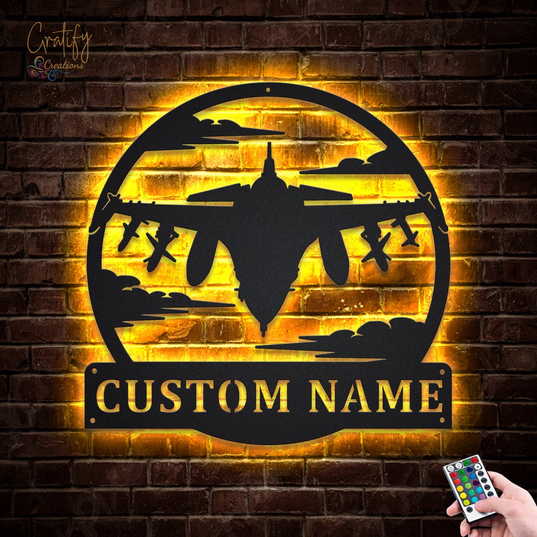 Fighter Aircraft Metal Sign LED Lights, Custom Fighter Aircraft Metal ...