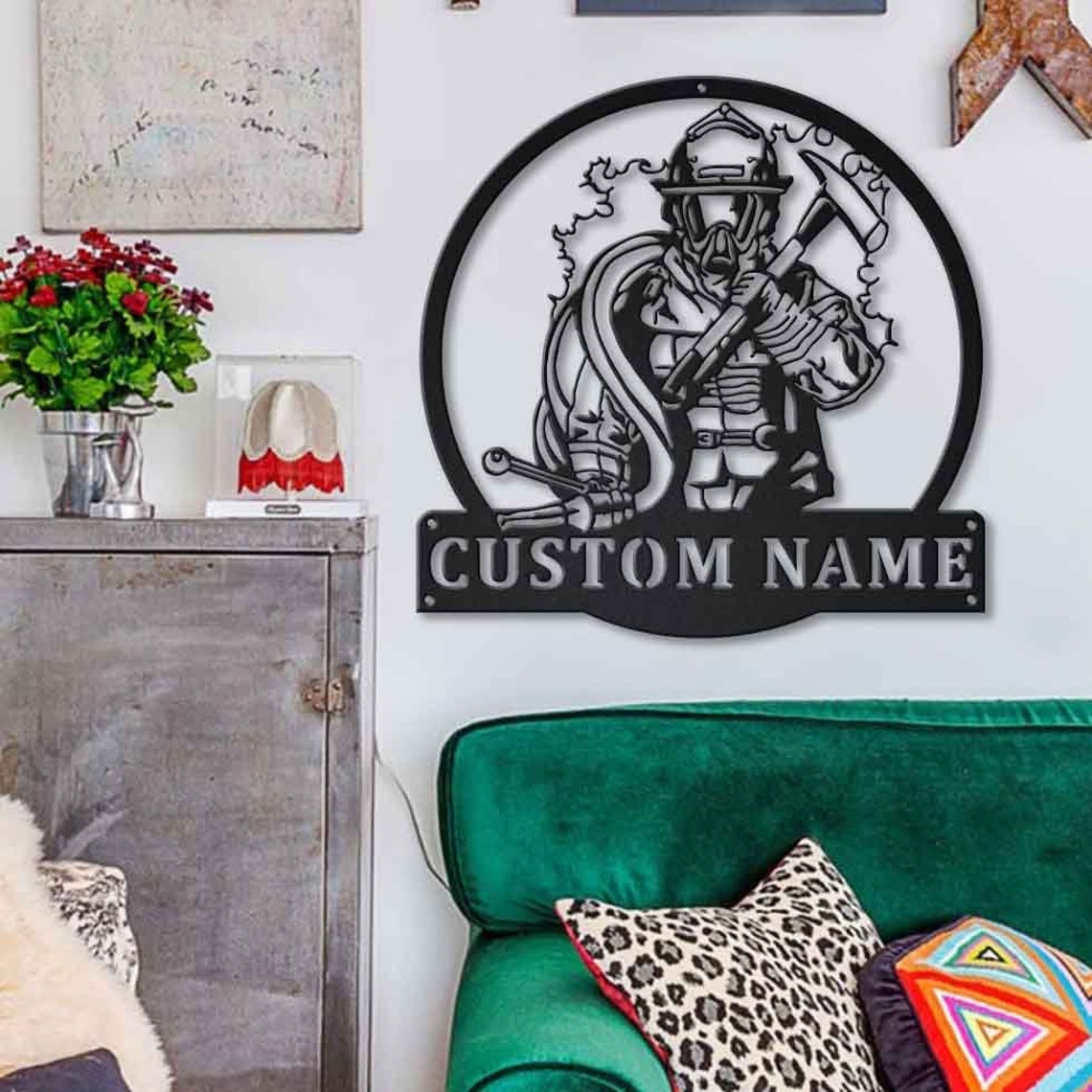 Custom Fireman Monogram Metal Wall Art With LED - Etsy