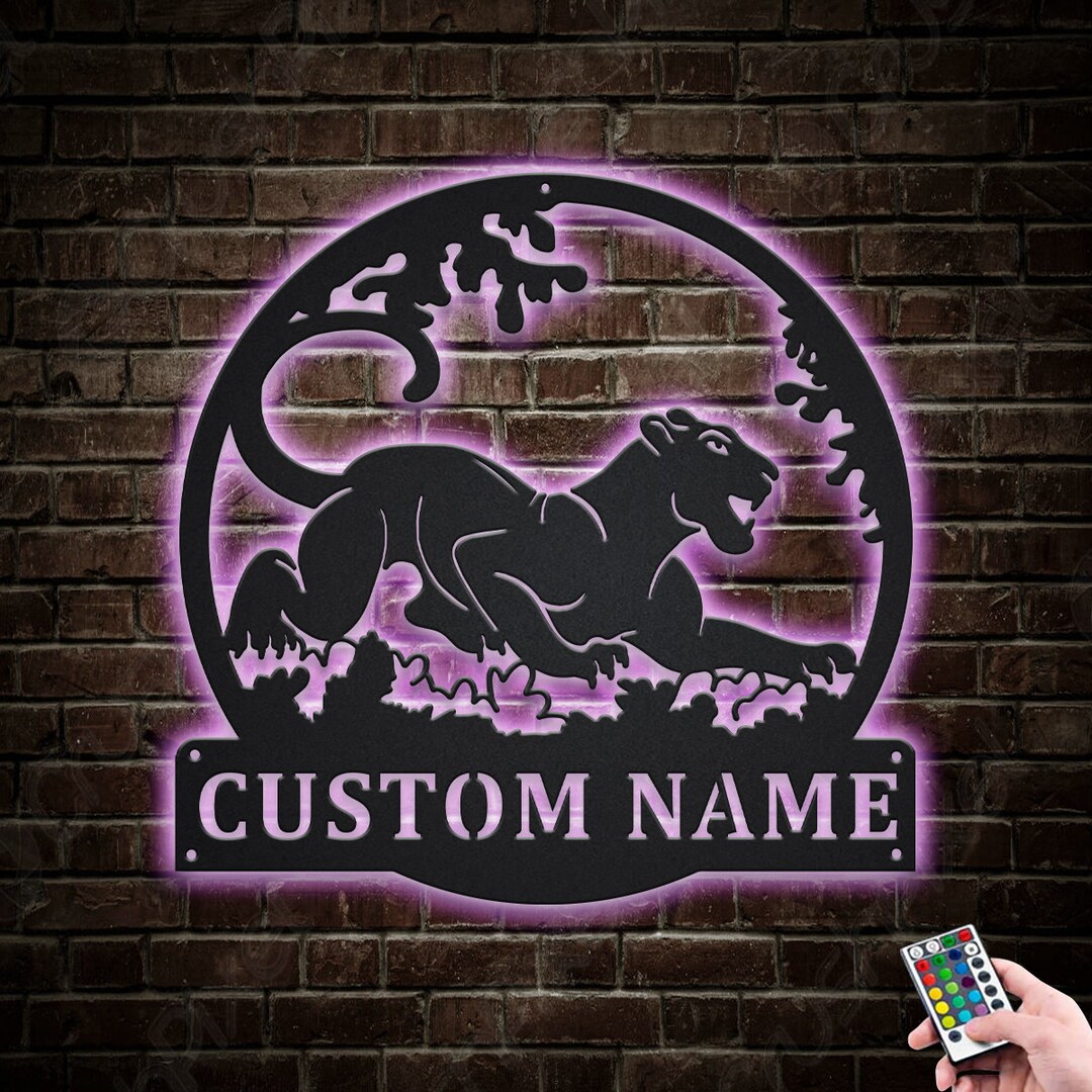Panther Animal Metal Sign LED Lights V5, Custom Panther Animal Metal ...