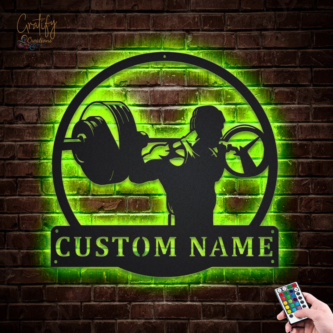 Powerlifting Sport Metal Sign LED Lights, Custom Powerlifting Metal ...