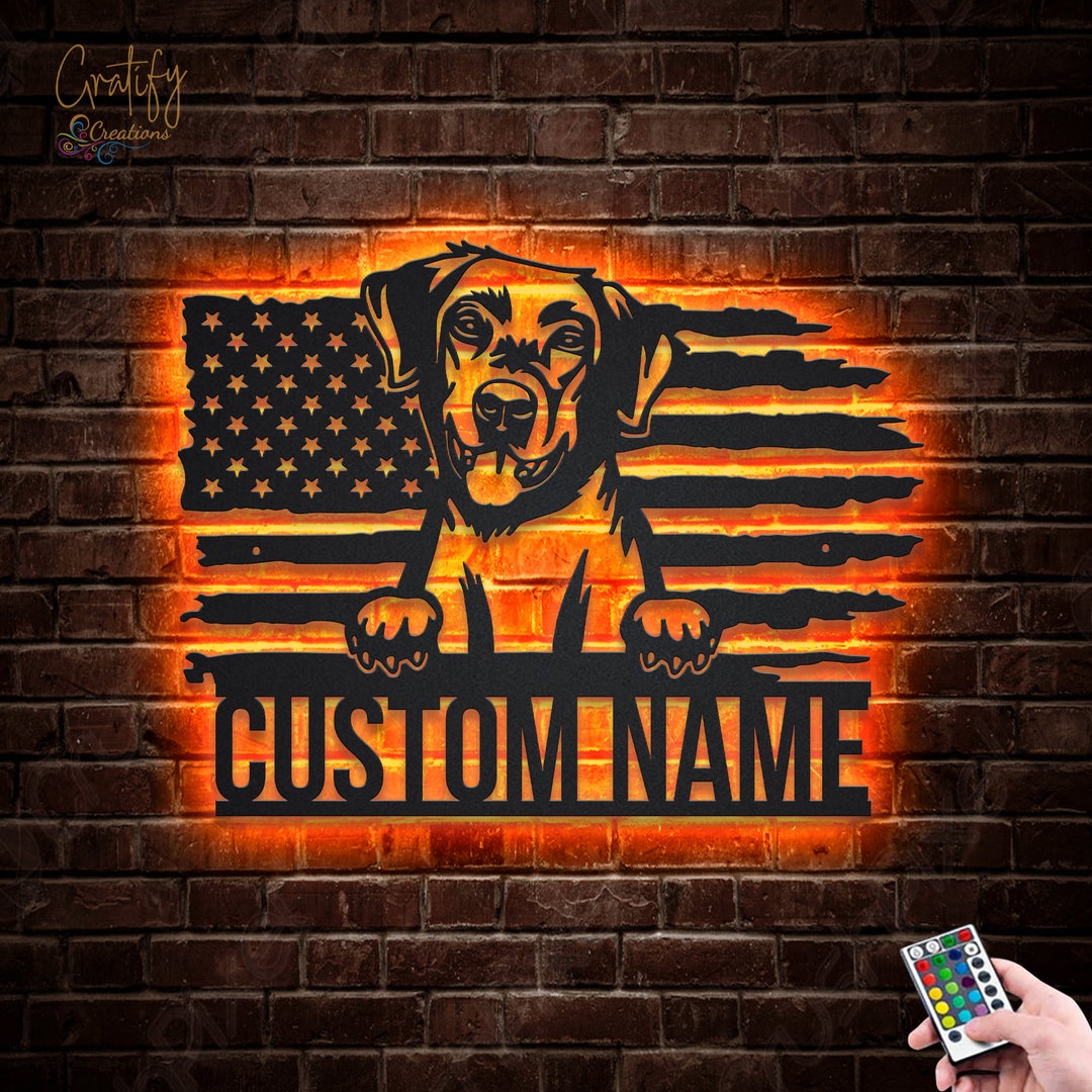 US Labrador Retriever Dog Metal Sign LED Lights, Custom Labrador ...