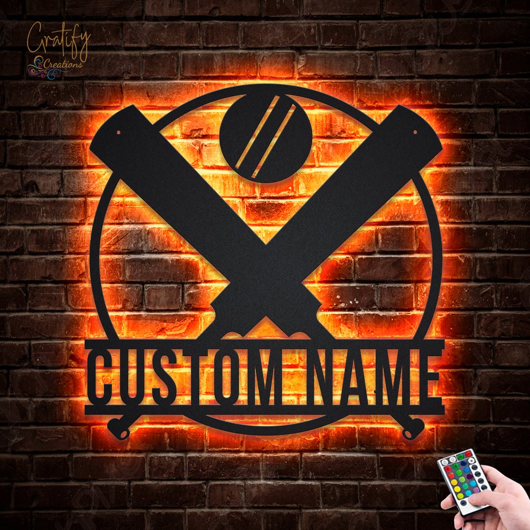 Cricket Ball Metal Sign With LED Lights, Custom Cricket Sport Metal ...