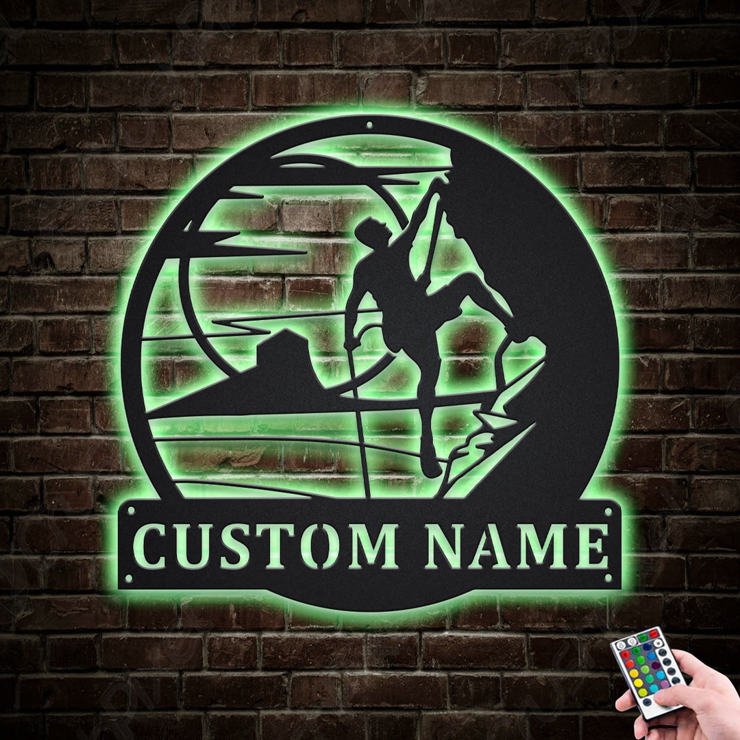 Mountain Climbing Metal Sign LED Lights V5, Custom Climbing Metal Sign ...