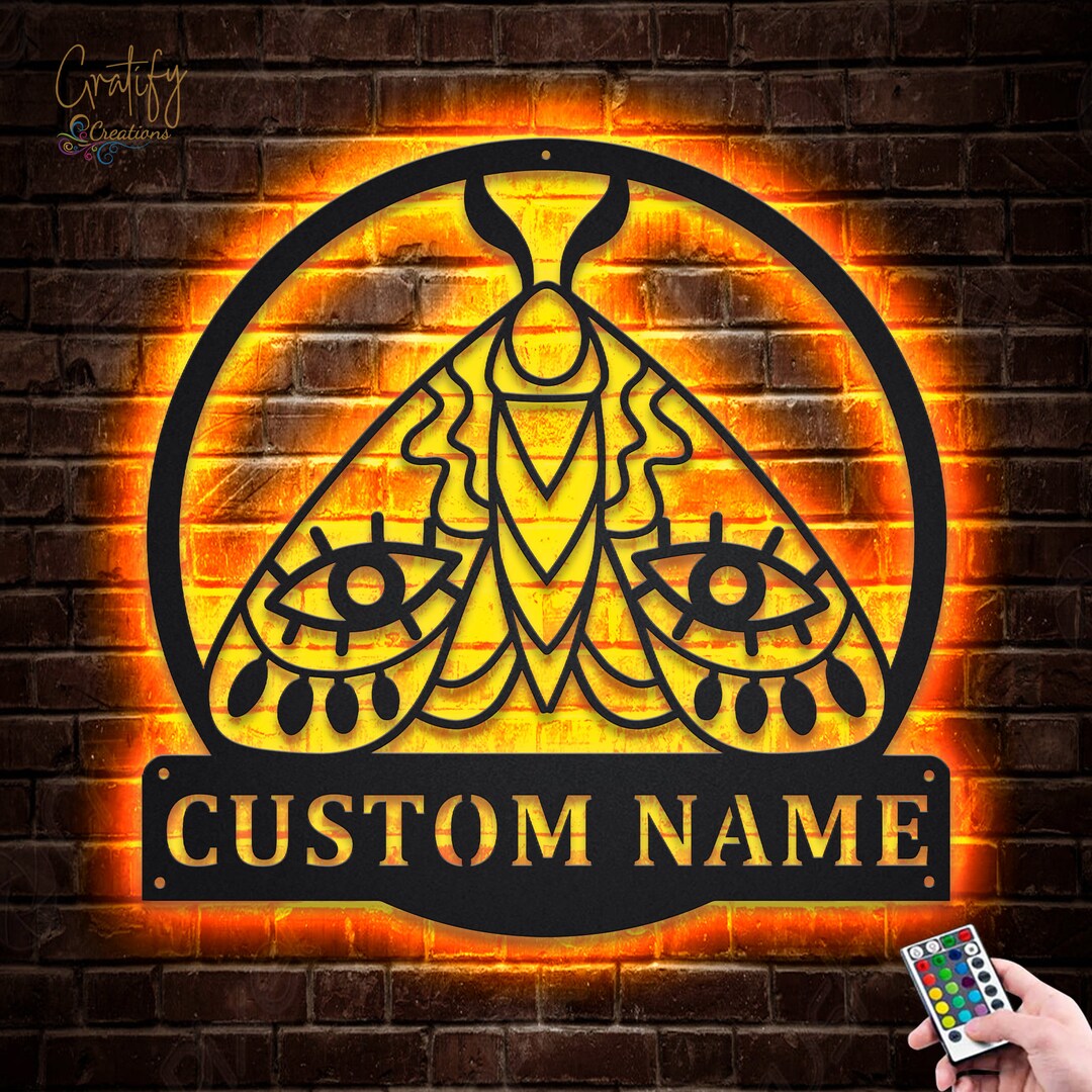 Moth Insects Metal Wall Art LED Light V10, Custom Butterfly Metal Sign ...