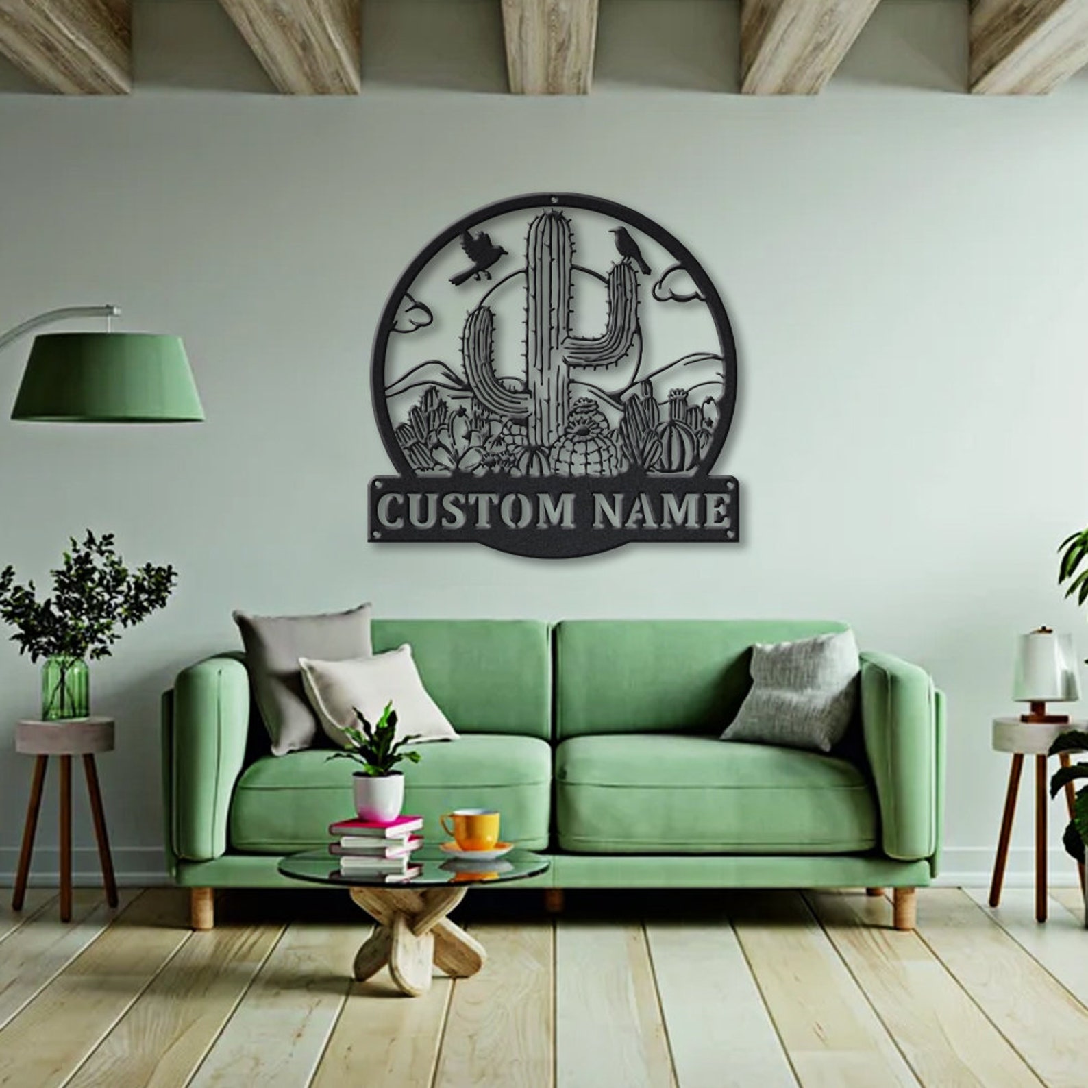 Cactus Desert Scene Metal Sign LED Lights, Custom Cactus Metal Sign ...