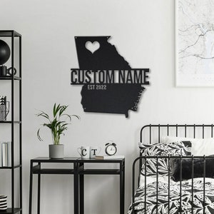 Georgia State Map Metal Sign LED Lights, Custom Georgia State Map Metal ...