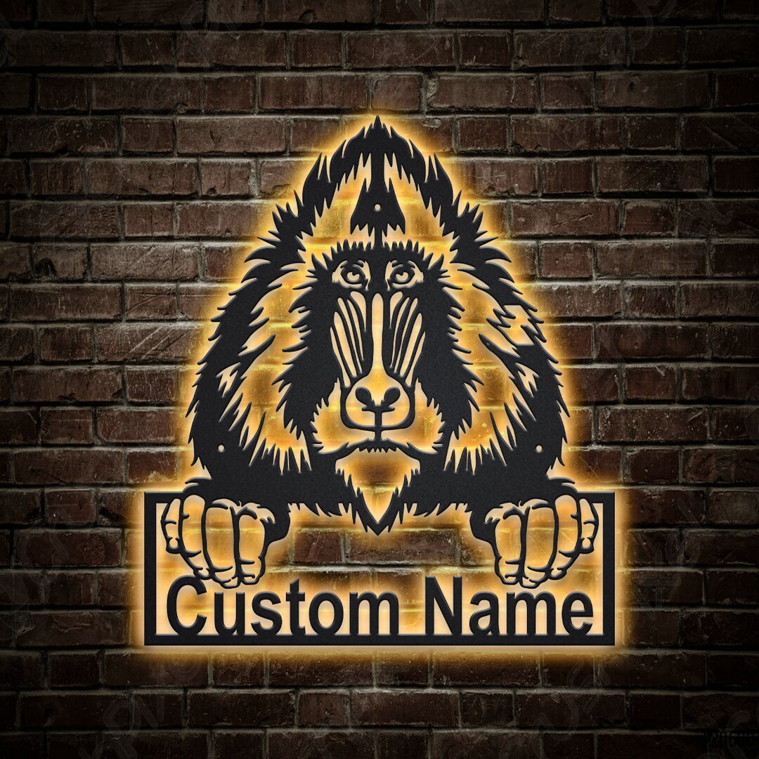 Personalized Mandrill Monkey Metal Sign With LED Lights, Custom ...