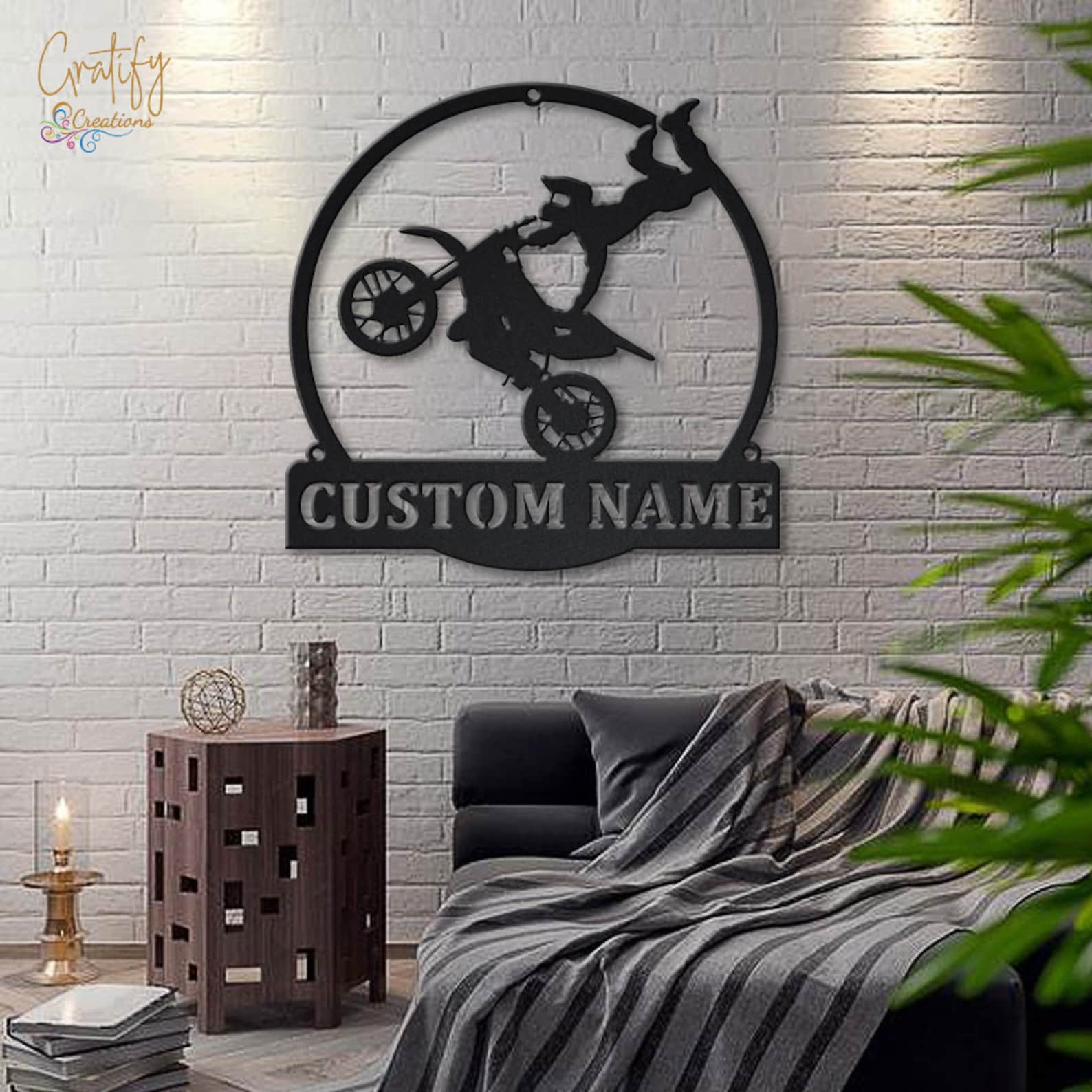 Motocross Rider Metal Wall Art LED Lights V6, Custom Motocross Biker ...