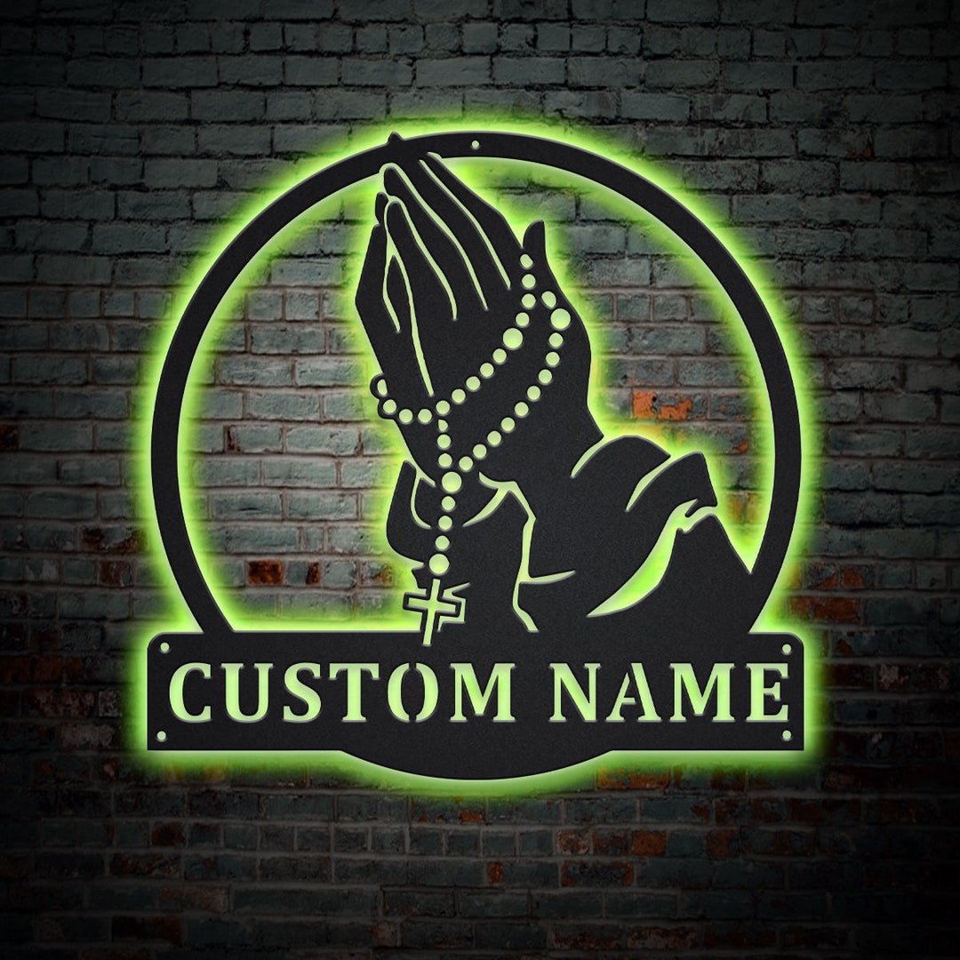 Praying Hands Metal Wall Art LED Lights V6, Custom Prayer Hands Metal ...