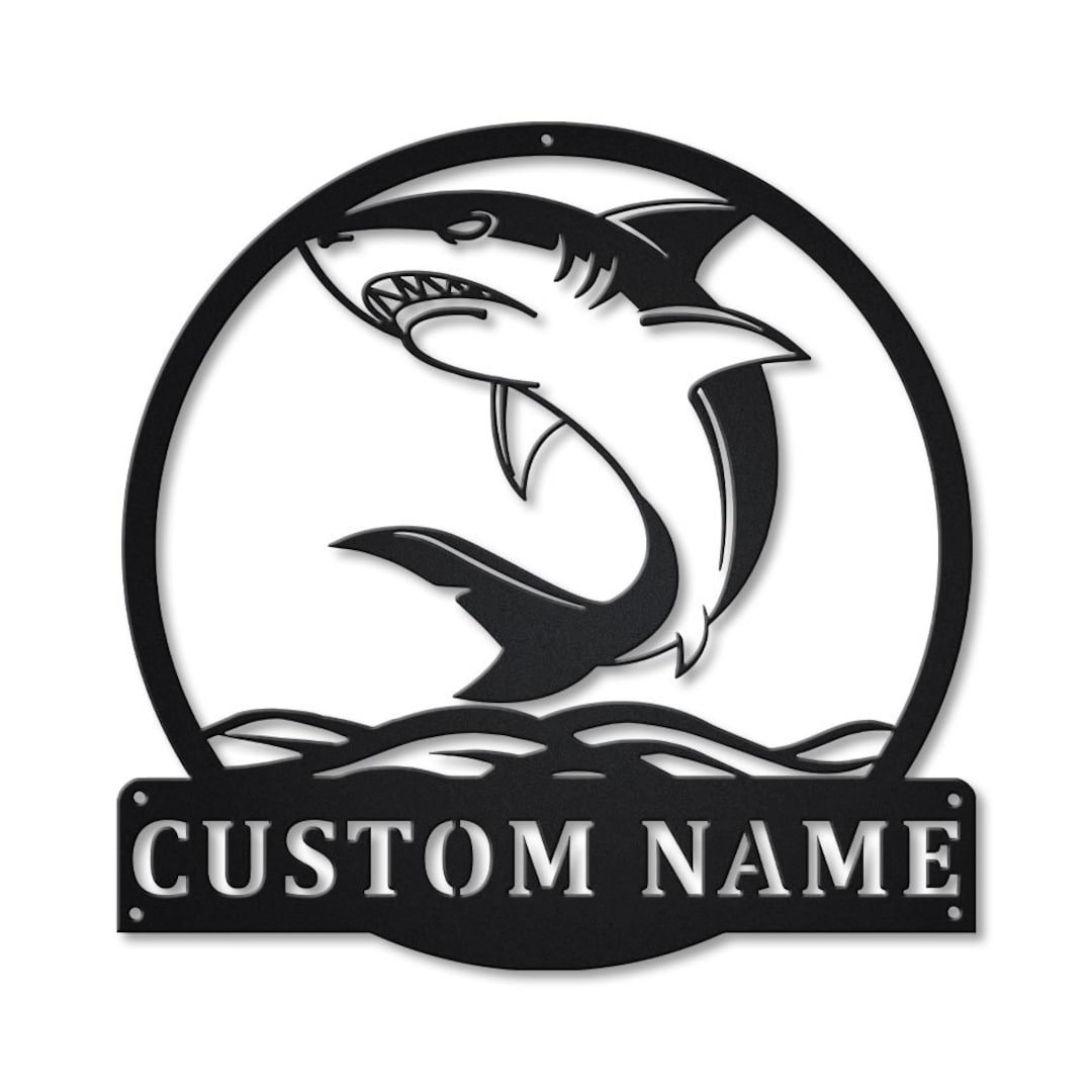 Shark Monogram Metal Sign Art, Custom Shark Beach Metal Sign, Metal ...