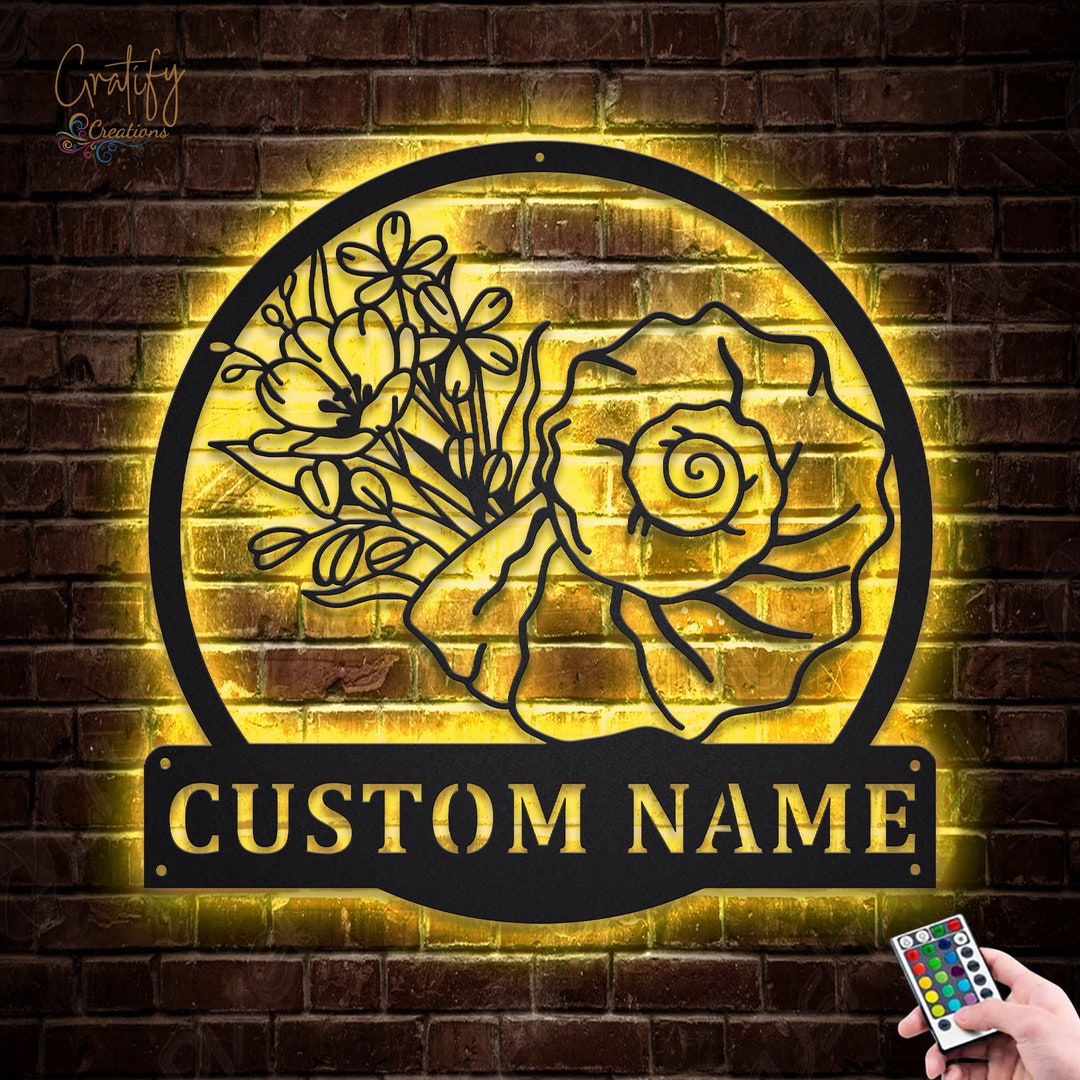 Flower Seashell Metal Sign LED Lights V2, Custom Seashell Metal Sign ...