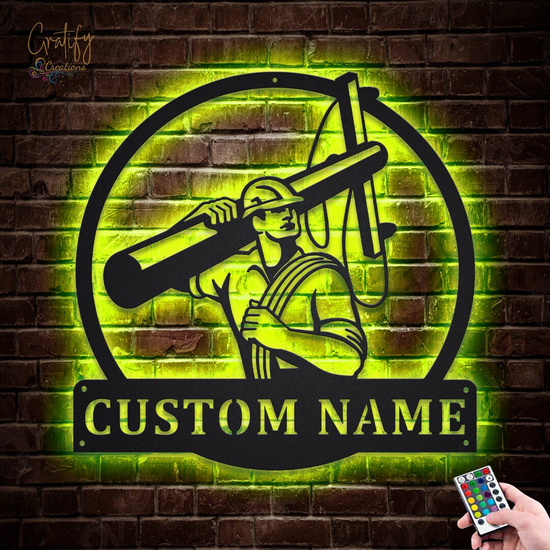 Lineman Linework Metal Sign LED Lights V5, Custom Lineman Metal Sign ...