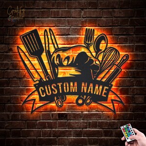 Chef Tools Metal Sign LED Lights, Custom Chef Kitchen Metal Signs ...