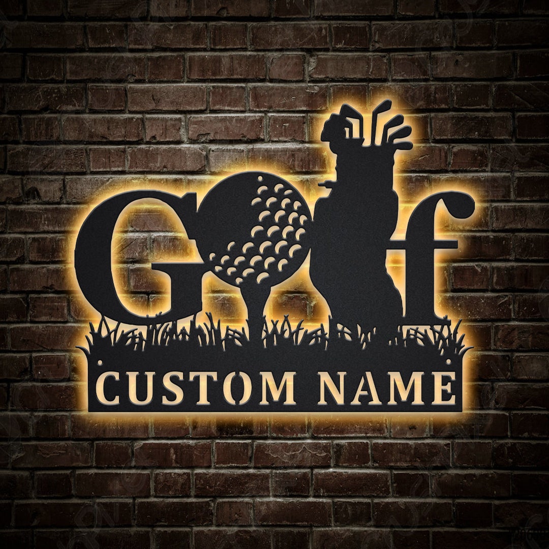 Golf Sign,custom Golfing Metal Wall Art With Led Lights,metal Golf Name ...