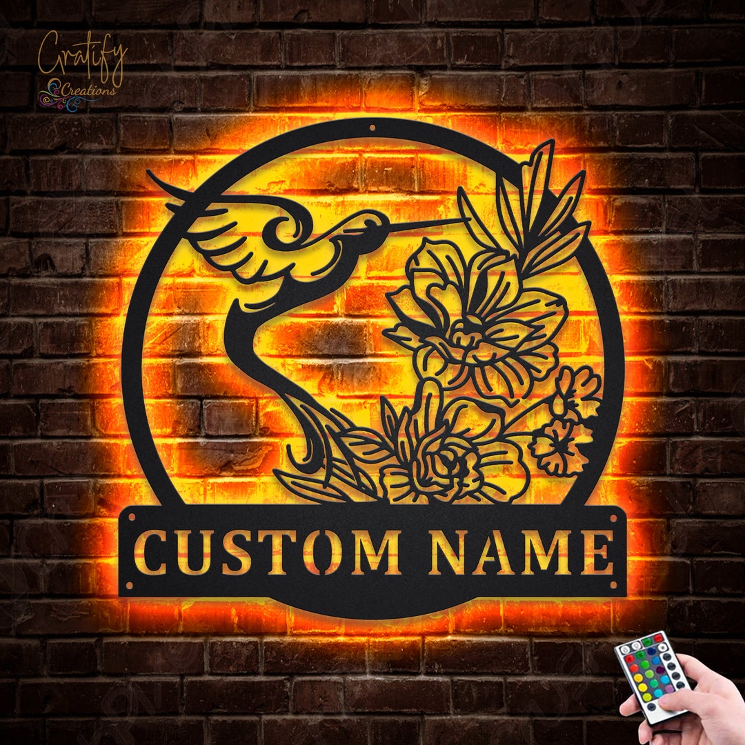 Hummingbird Metal Sign LED Lights V2, Custom Hummingbird Metal Sign ...
