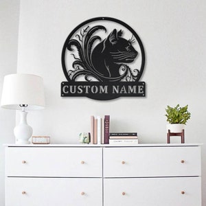 Personalized Black Cat Floral Metal Sign Art, Custom Black Cat Floral ...