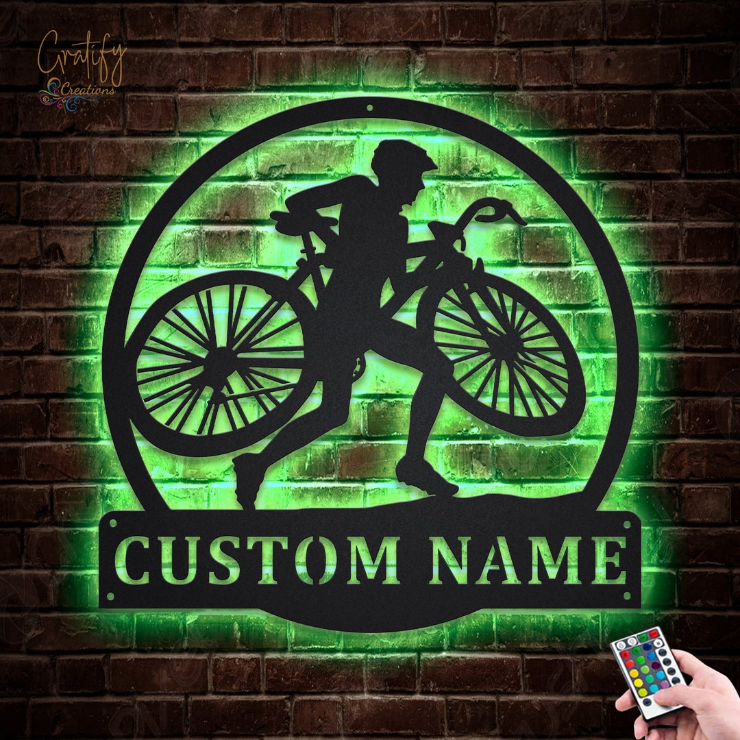 Bicycle Metal Sign LED Lights V5, Custom Bicycle Sport Metal Sign ...