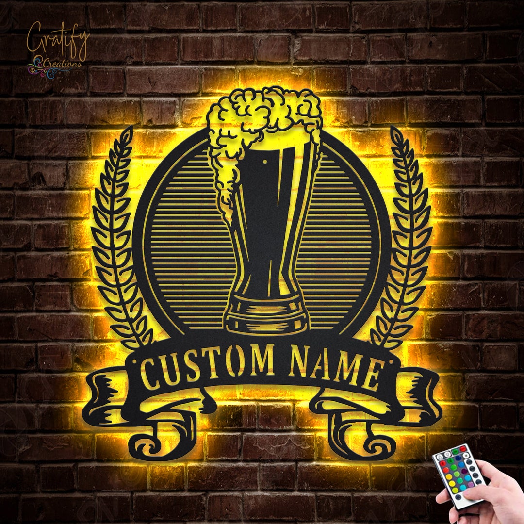 Personalized LED Beer Mug Metal Wall Art for Home Bar Decor Cheers Name ...