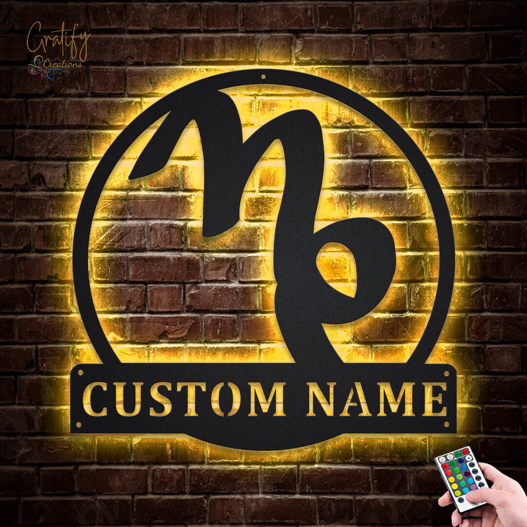 Capricorn Zodiac Metal Sign LED Lights, Custom Capricorn Zodiac Metal ...