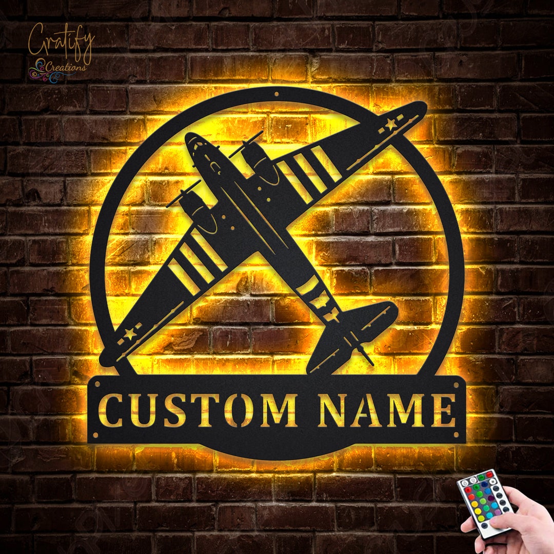 Compass Airplane Monogram Metal Sign LED Lights, Custom Airplane Metal ...