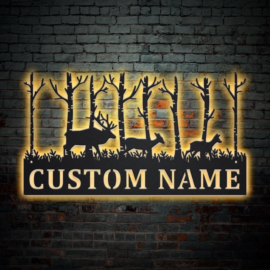 Deer Mountain Metal Sign LED Lights V1, Custom Deer Hunting Metal Signs ...