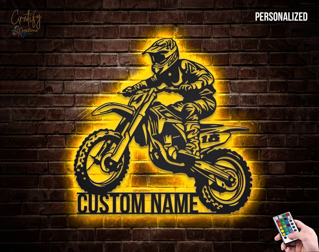 Personalized Motocross Rider Metal Sign | Custom LED Dirt Bike Wall Art ...