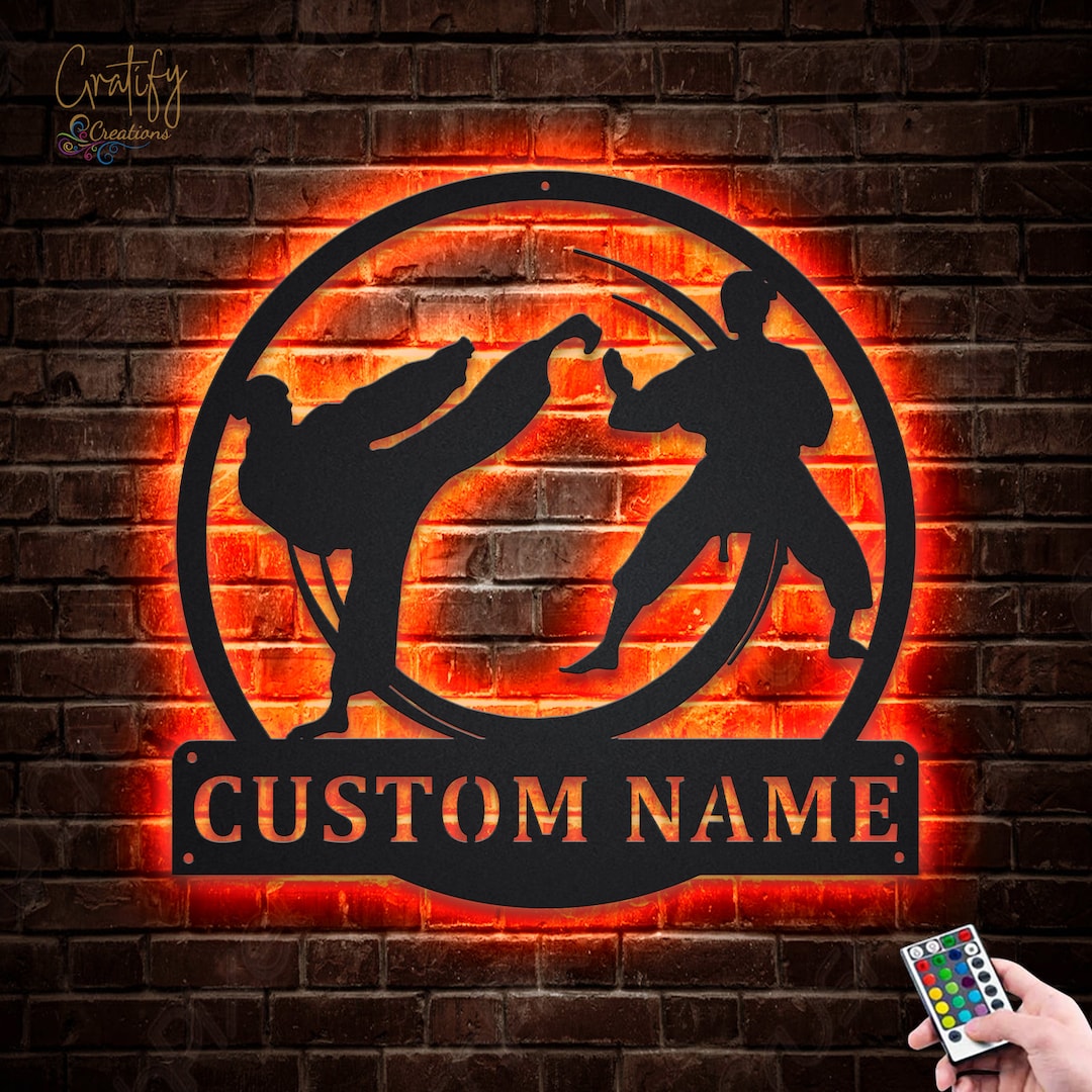 Karate Fighters Metal Sign LED Lights V1, Custom Karate Metal Sign ...