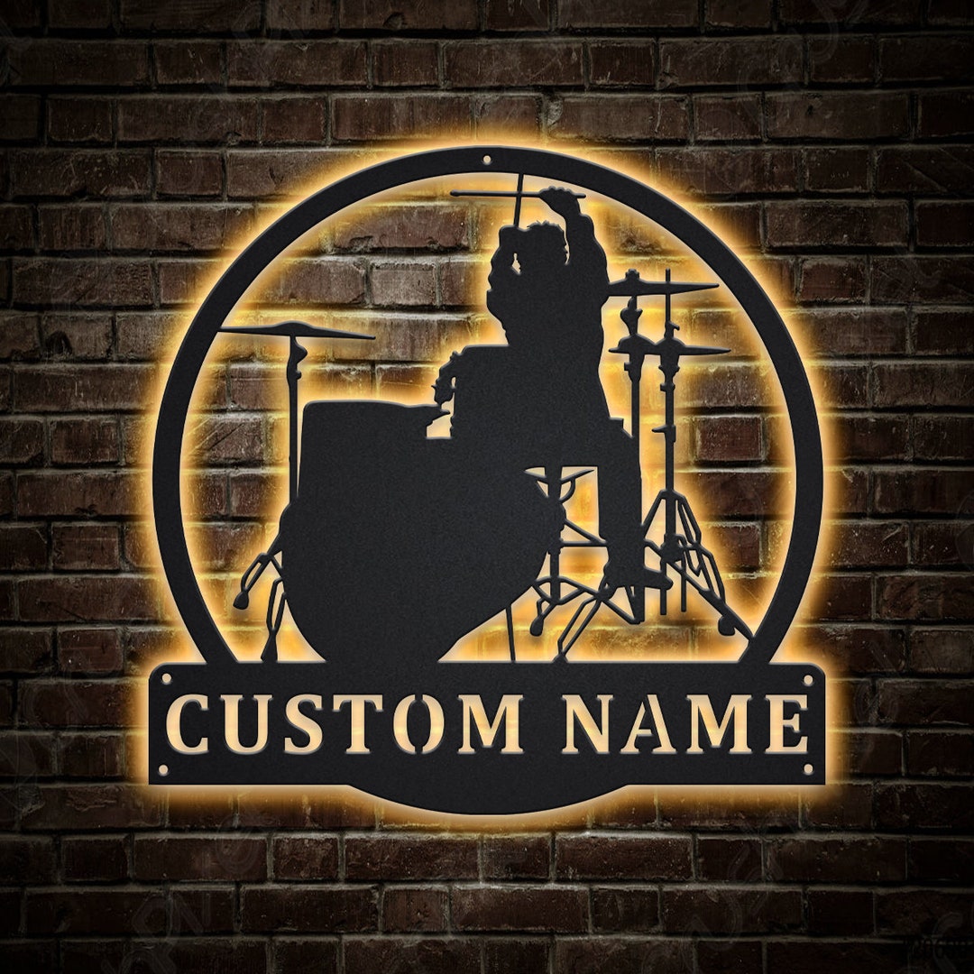 Personalized Drummer Male Metal Sign With LED Lights V2, Custom Drummer ...