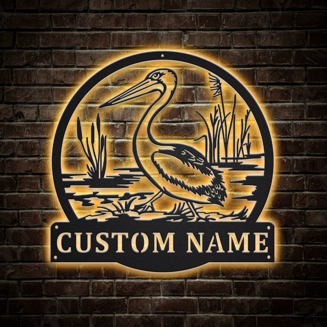 Pelican Monogram Metal Sign LED Lights V2, Custom Pelican Metal Sign ...