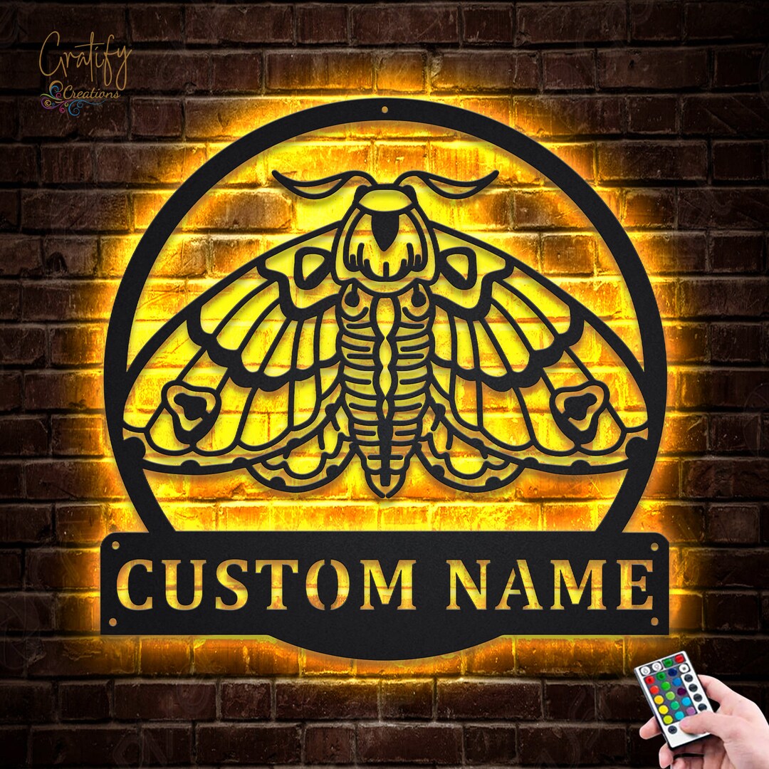 Moth Insects Metal Wall Art LED Light V4, Custom Butterfly Metal Sign ...