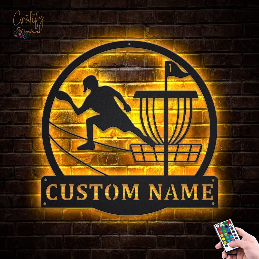 Disc Golf Sport Metal Wall Art LED Lights V3, Custom Disc Golf Metal ...