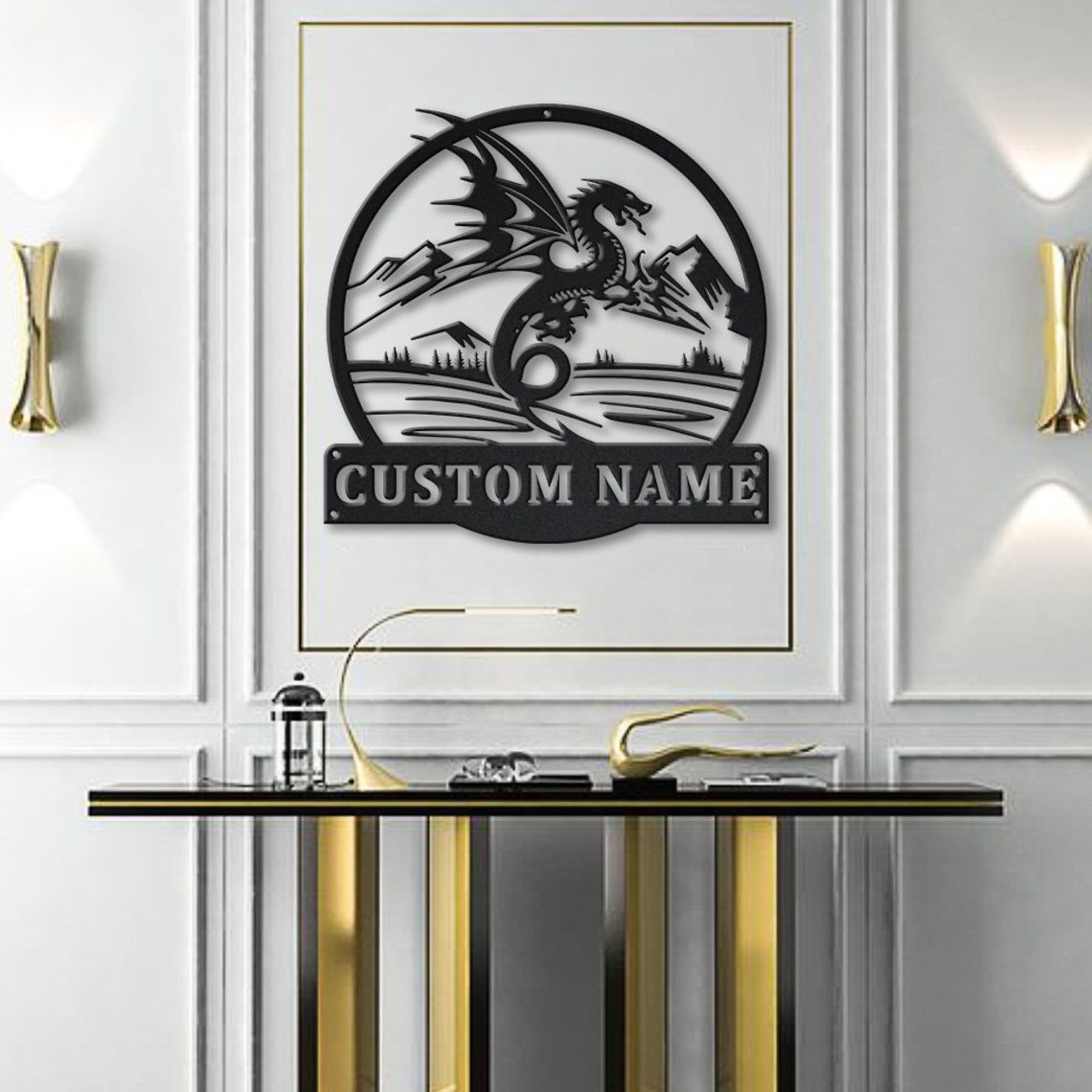 Custom Dragon Monogram Metal Sign Art V5, Personalized Dragon Metal ...