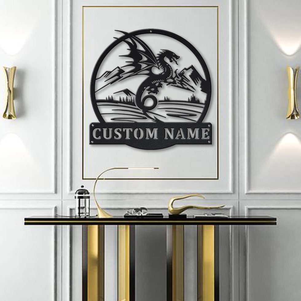 Custom Dragon Monogram Metal Sign Art V5 Personalized Dragon - Etsy