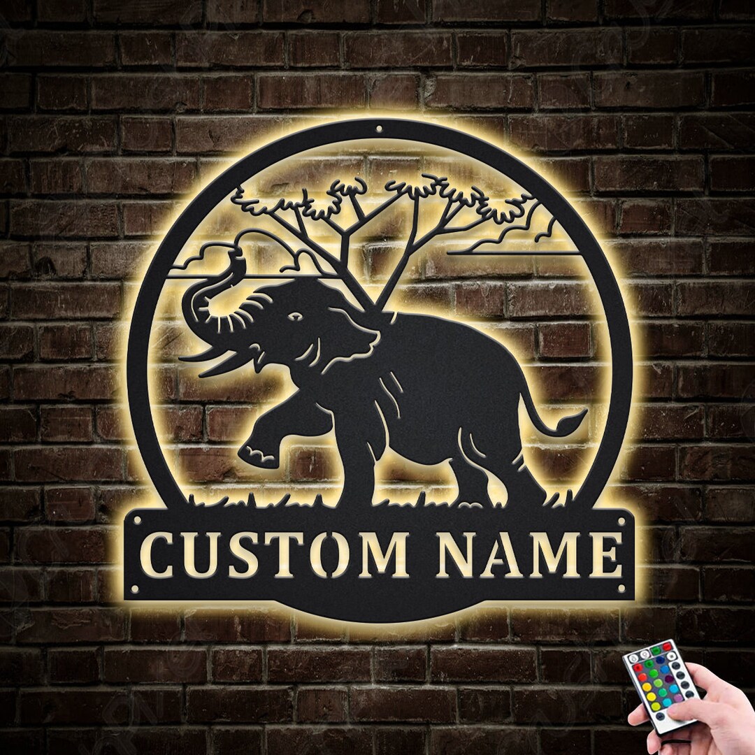 Elephants Metal Sign LED Lights V1, Custom Elephant Floral Metal Sign ...