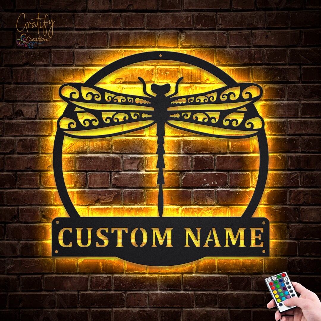Dragonfly Metal Sign LED Lights V2, Custom Dragonfly Sign, Dragonfly ...
