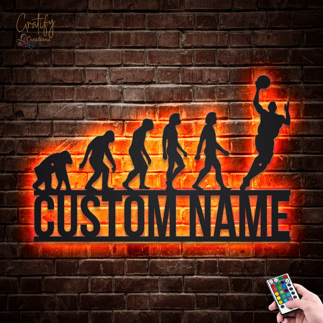 Evolution of Basketball Basketball Metal Wall Art With With LED Lights ...