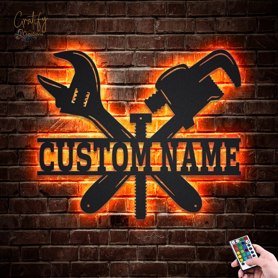 Plumbing Metal Sign LED Lights, Custom Plumbing Metal Sign, Plumber ...