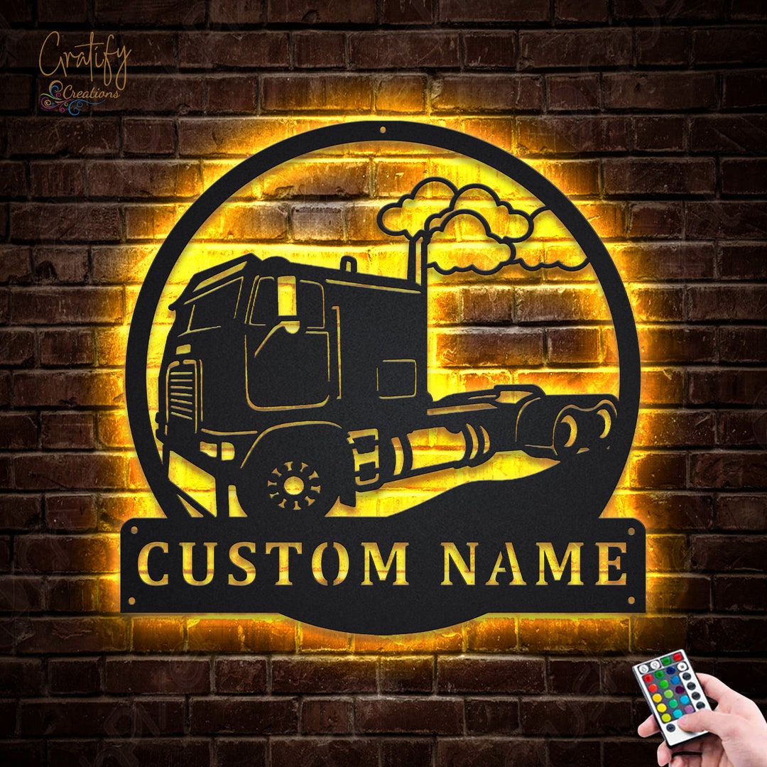 Cab Over Truck Metal Sign LED Lights, Custom Truck Metal Sign, Trucker ...