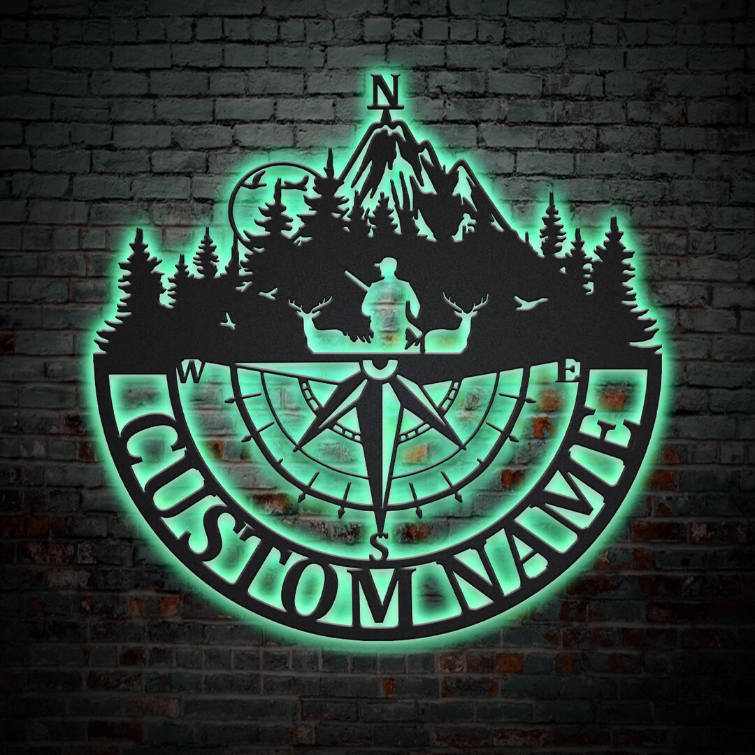 Deer Hunter Compass Metal Sign LED Lights,deer Hunting Neon Signs, Deer ...