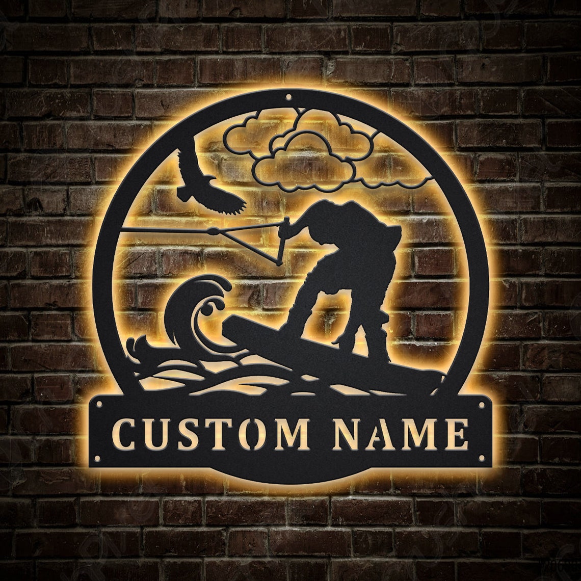 Wakeboarding Sport Monogram Metal Wall Art LED Lights Custom - Etsy