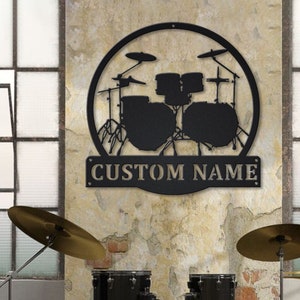 Drum Metal Wall Art With LED Lights V4, Custom Drummer Metal Signs ...
