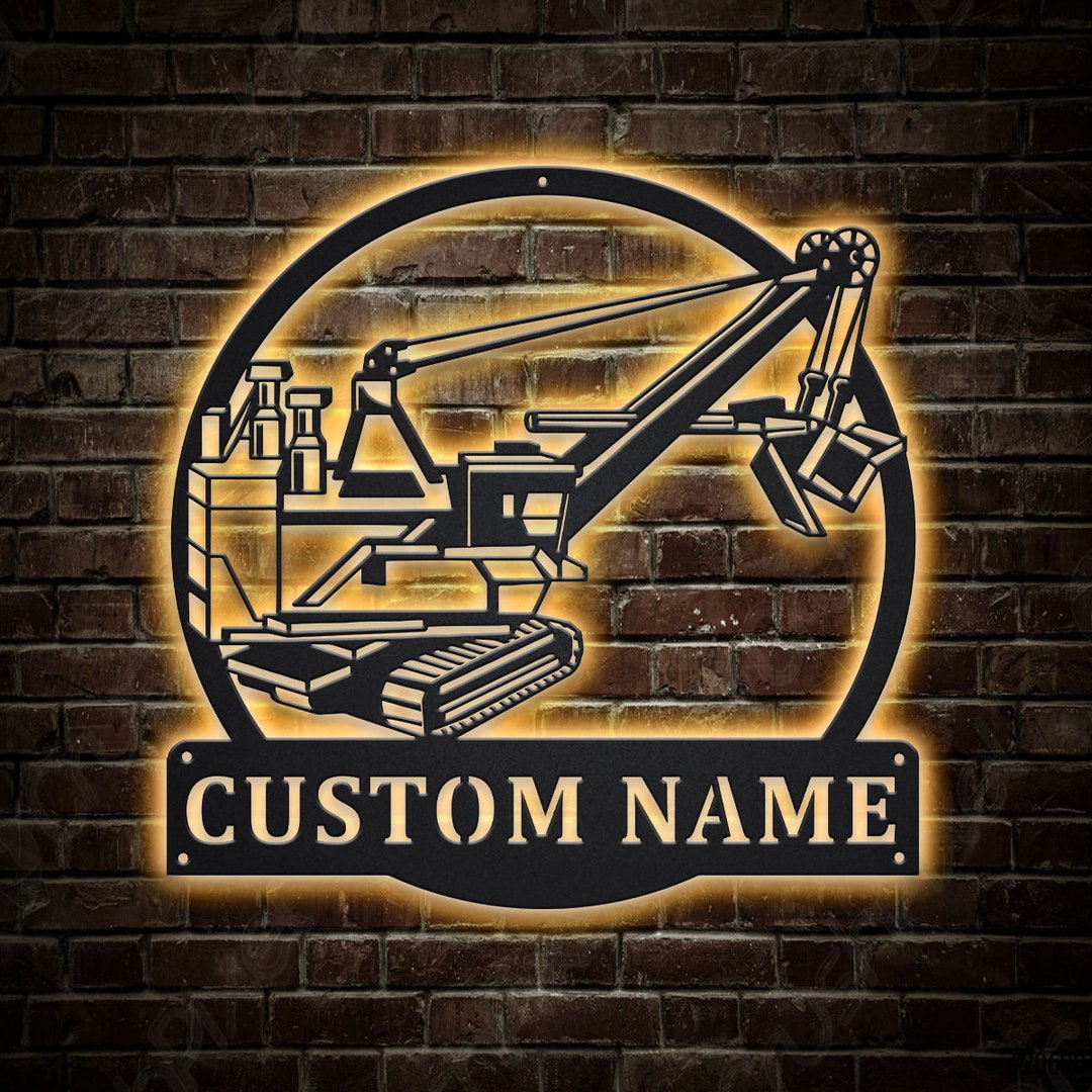 Custom Dragline Excavator Metal Wall Art With LED Lights, Personalized ...