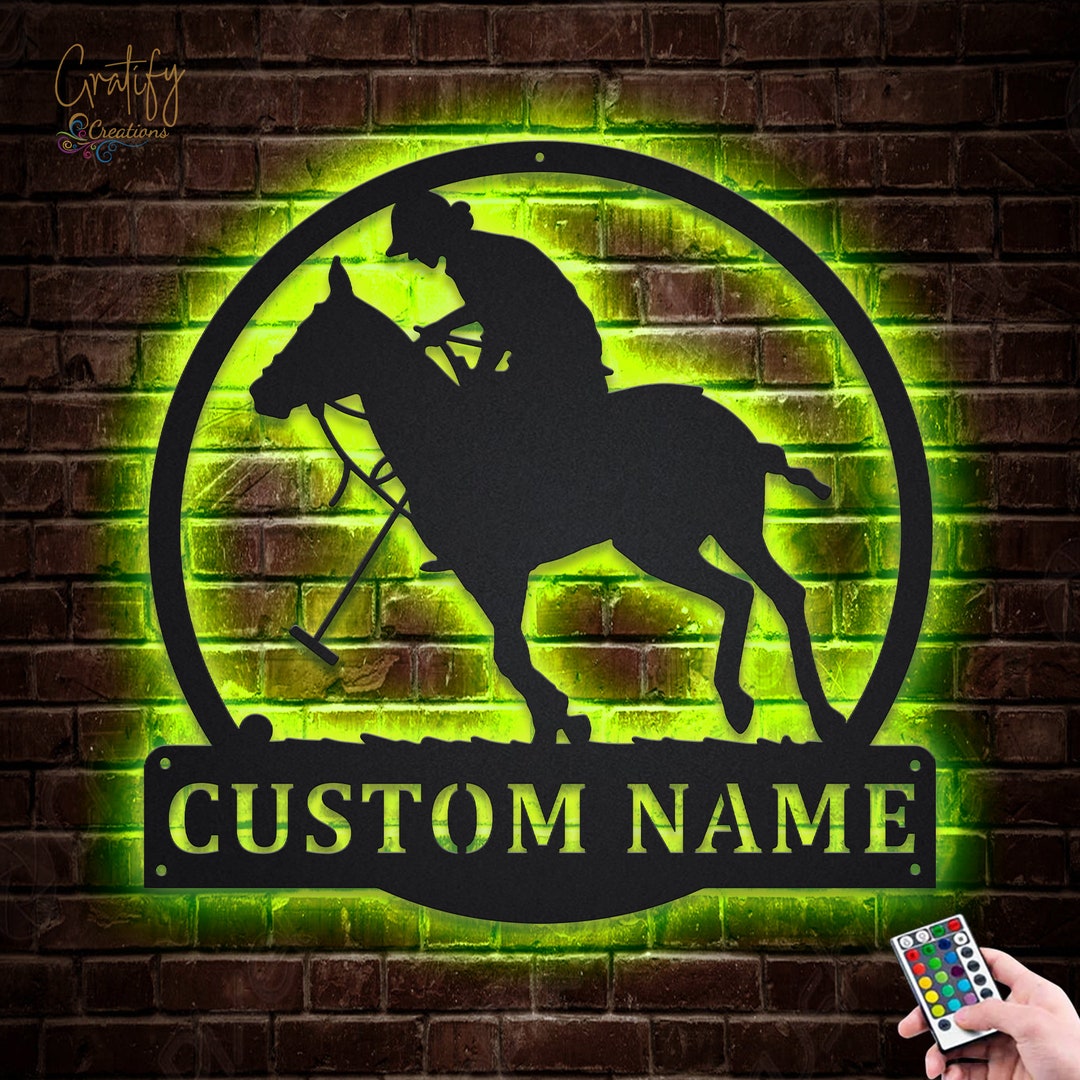 Polo Horse Sport Metal Sign LED Lights V2, Custom Polo Sport Metal Sign ...