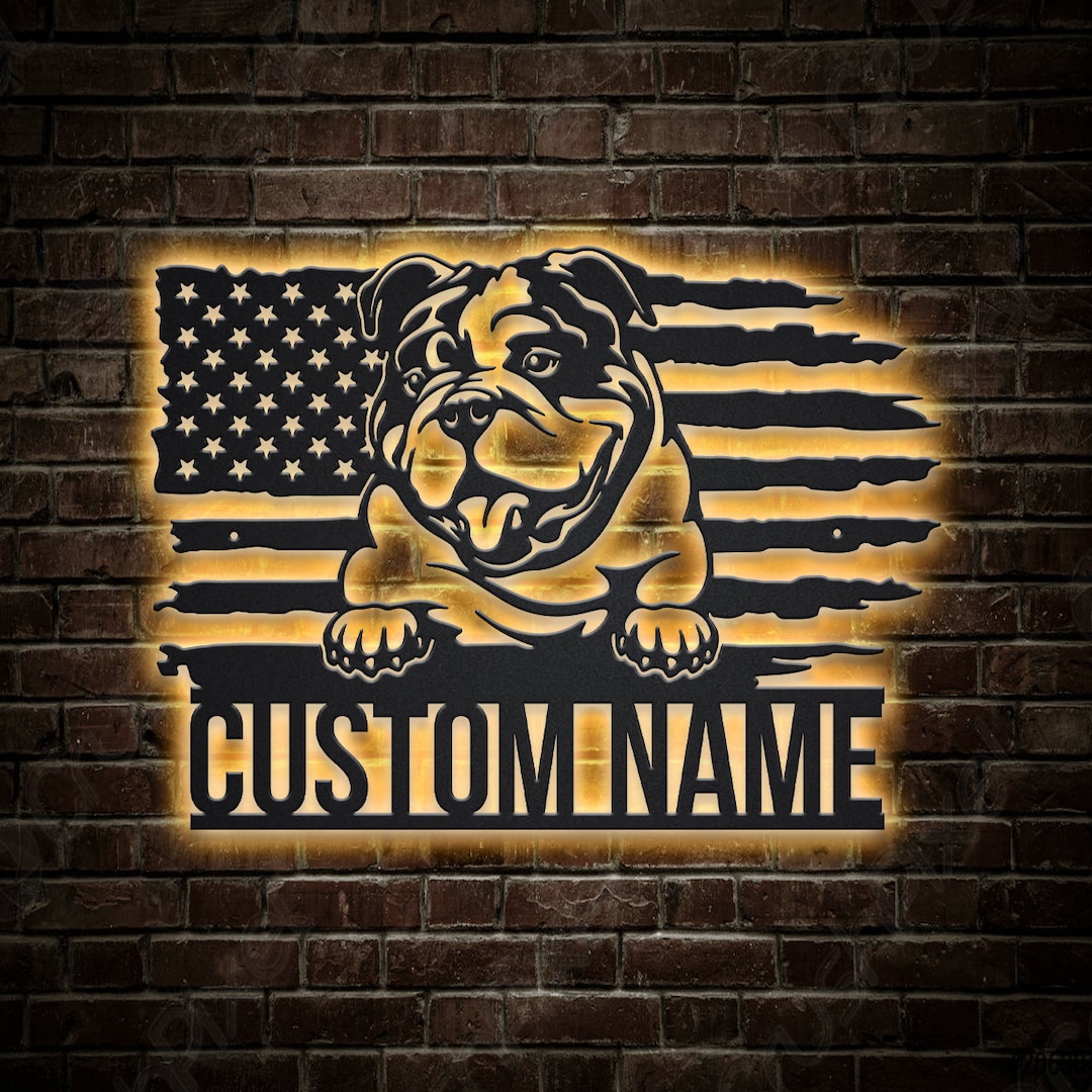 Custom US English Bulldog Dog Metal Sign With LED Lights V2 ...