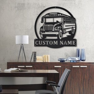 School Bus Metal Sign LED Lights, Custom School Bus Driver Metal Wall ...