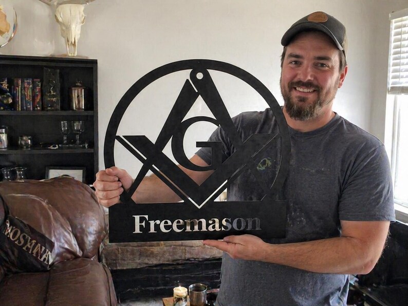 Masonic Monogram Metal Wall Art LED Light Sign | Custom Freemason Name ...