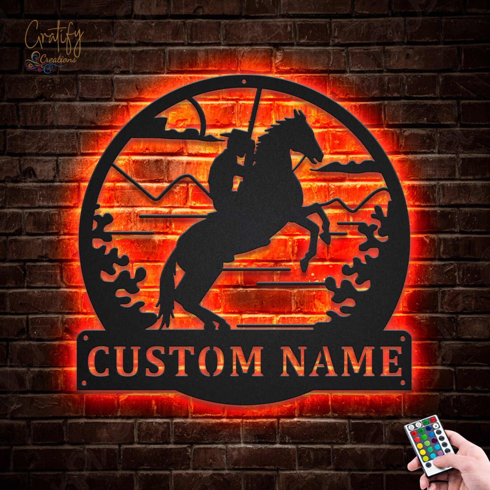 Horse and Rider Metal Sign LED Lights V4, Custom Horse and Rider Metal ...