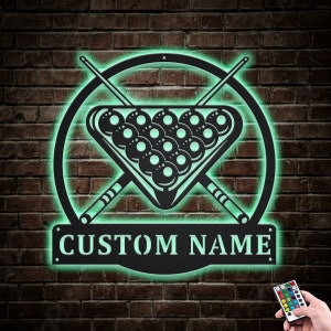 Custom Billiards Metal Sign LED Lights V2, Personalized Billiards Neon ...