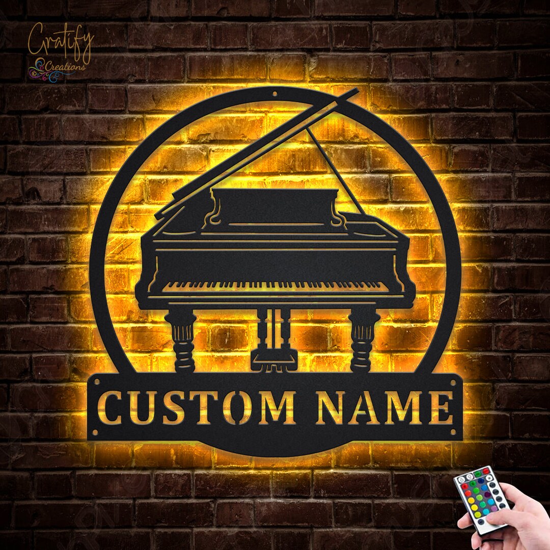 Grand Piano Metal Wall Art With LED Lights, Custom Grand Piano Metal ...