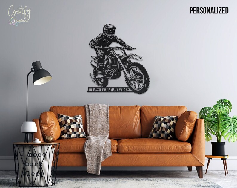 Personalized Dirt Bike Decor - LED Metal Wall Art - Unique Garage Sign ...